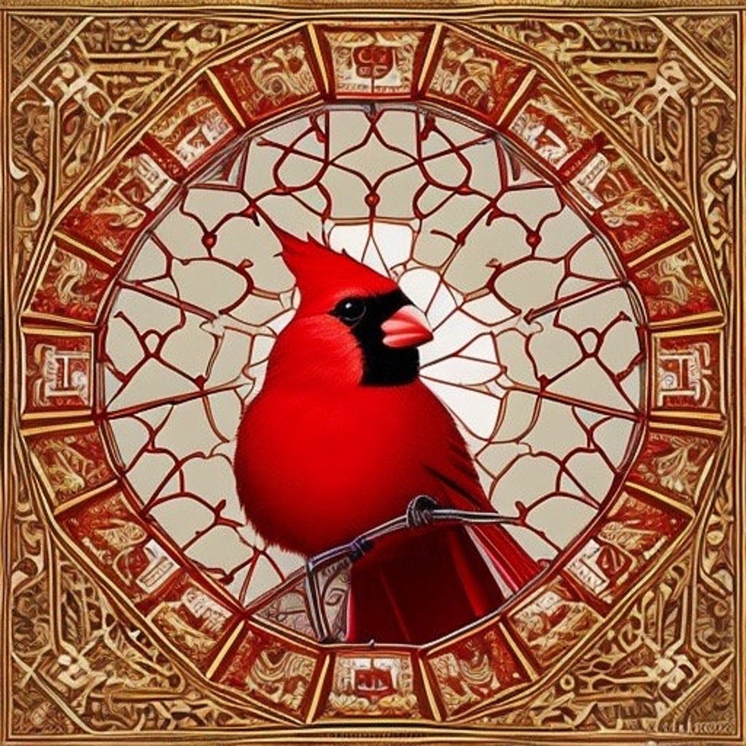 Red Cardinal on a Broken Mosaic Mirror With a Gilded Border - Etsy