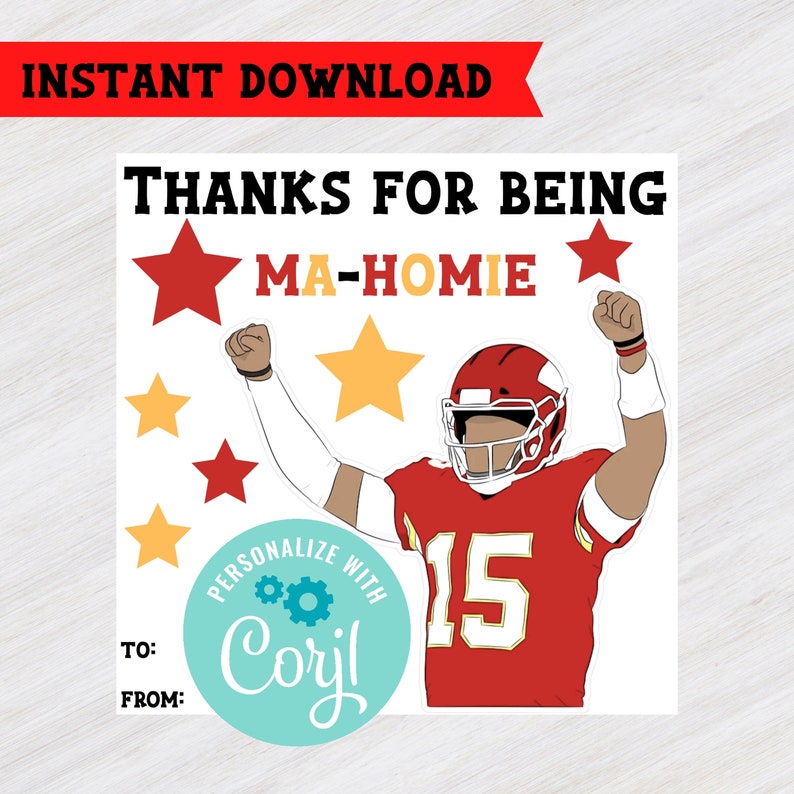 Mahomes Valentine Printable: Kansas City Chiefs Football Card (digital ...