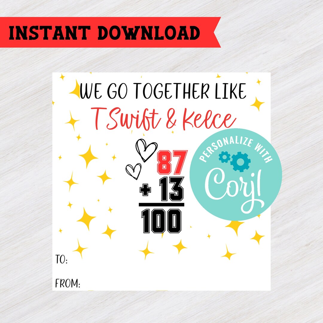 T Swift Kelce Valentines Card | Printable | Digital Download | Football ...