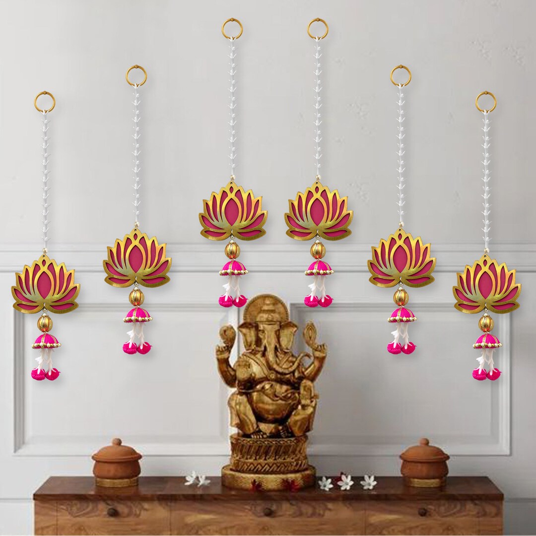 Handcrafted MDF Lotus Hanging With Lily Buds: Festive Decor (18 Inches ...