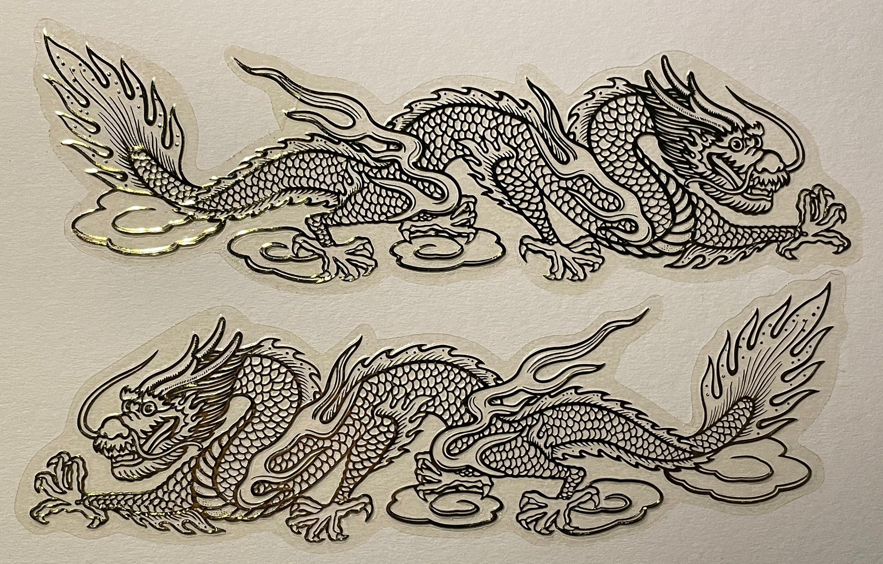 Gold Outline DRAGON STICKERS X 2, Decal, Small or Medium Size ...