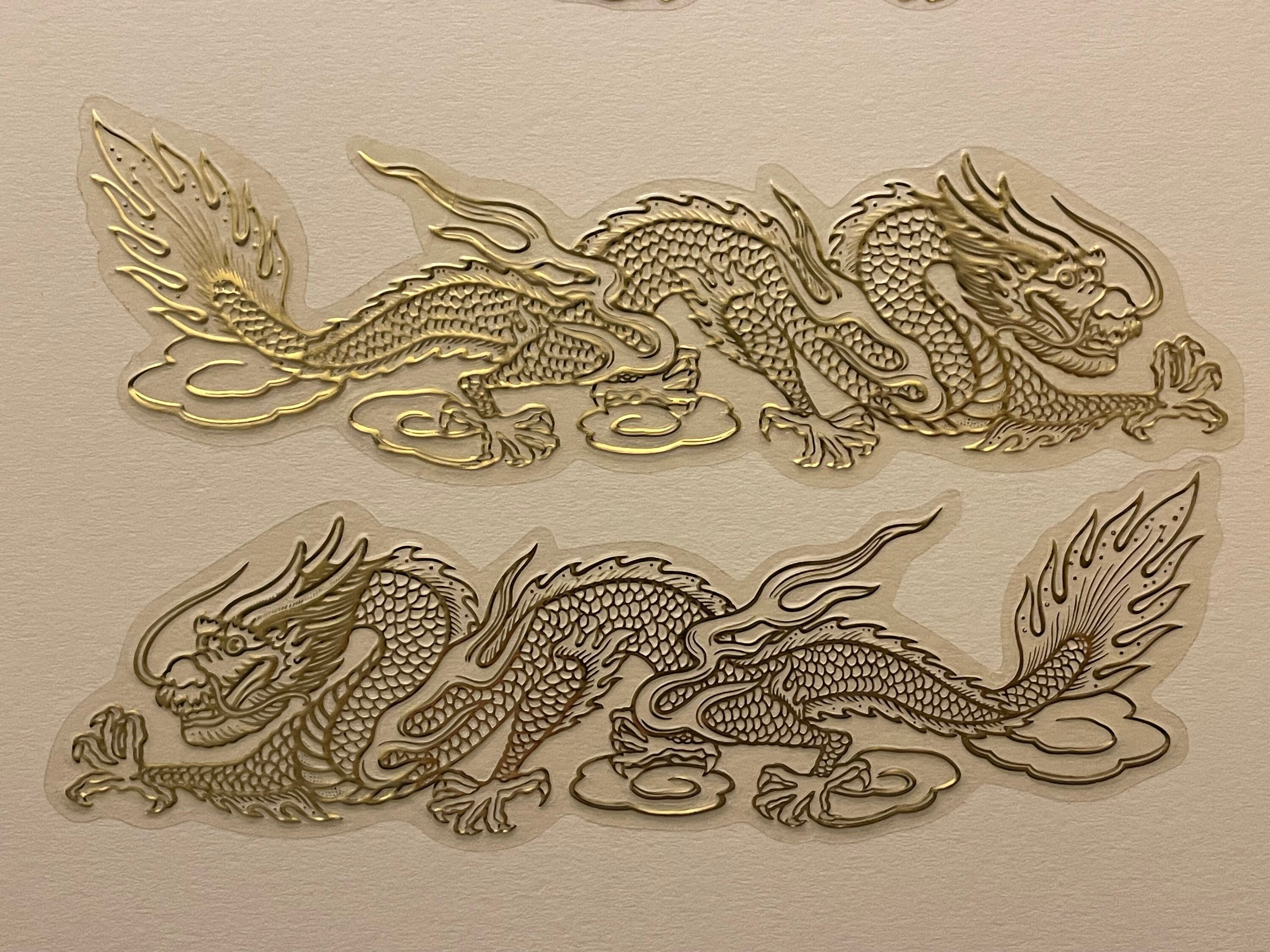 Gold Outline DRAGON STICKERS X 2, Decal, Small or Medium Size ...