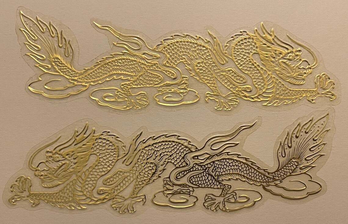 Gold Outline DRAGON STICKERS X 2, Decal, Small or Medium Size ...