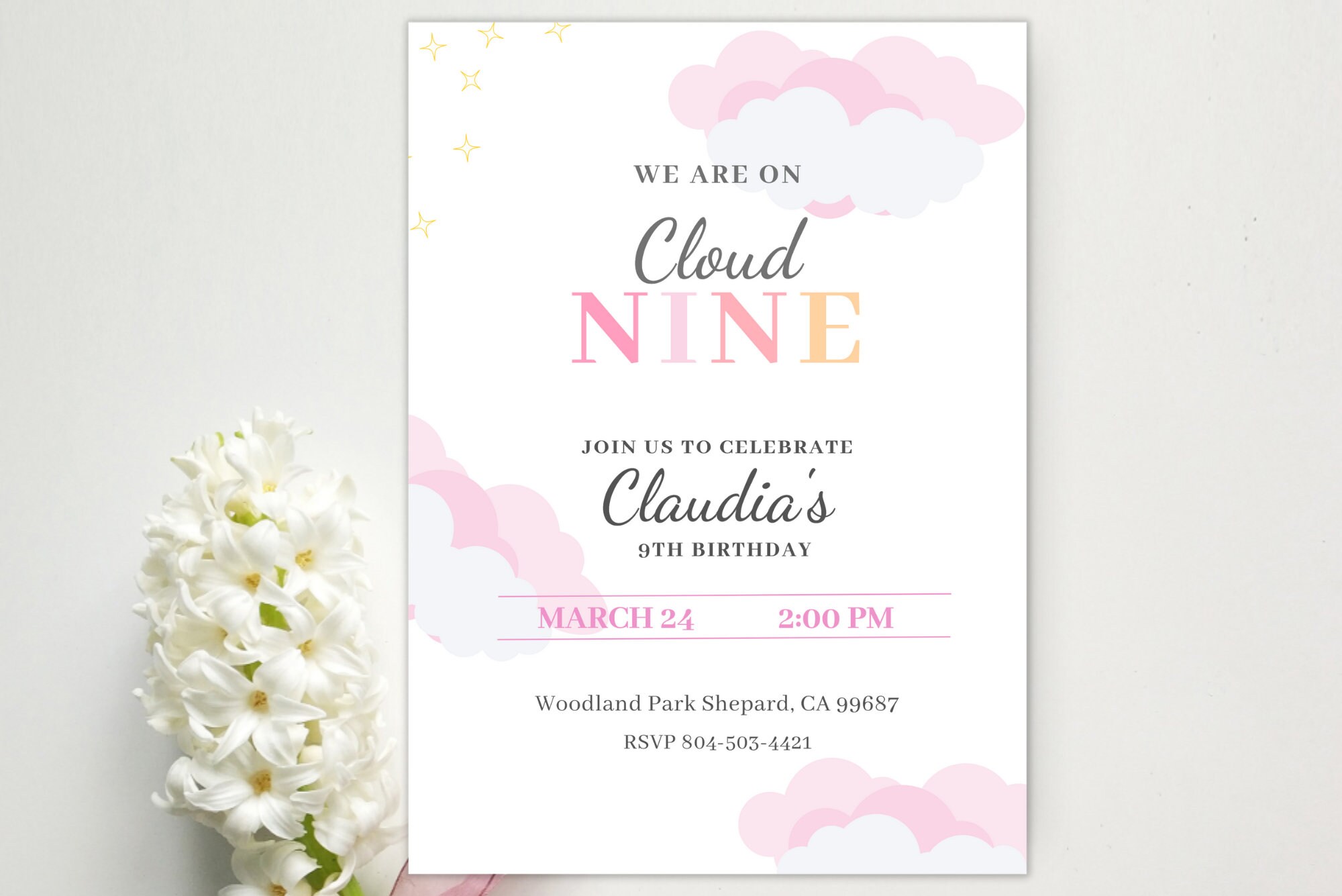 Cloud 9 Birthday Invitation - Cloud 9th Birthday Invitation - We're on ...