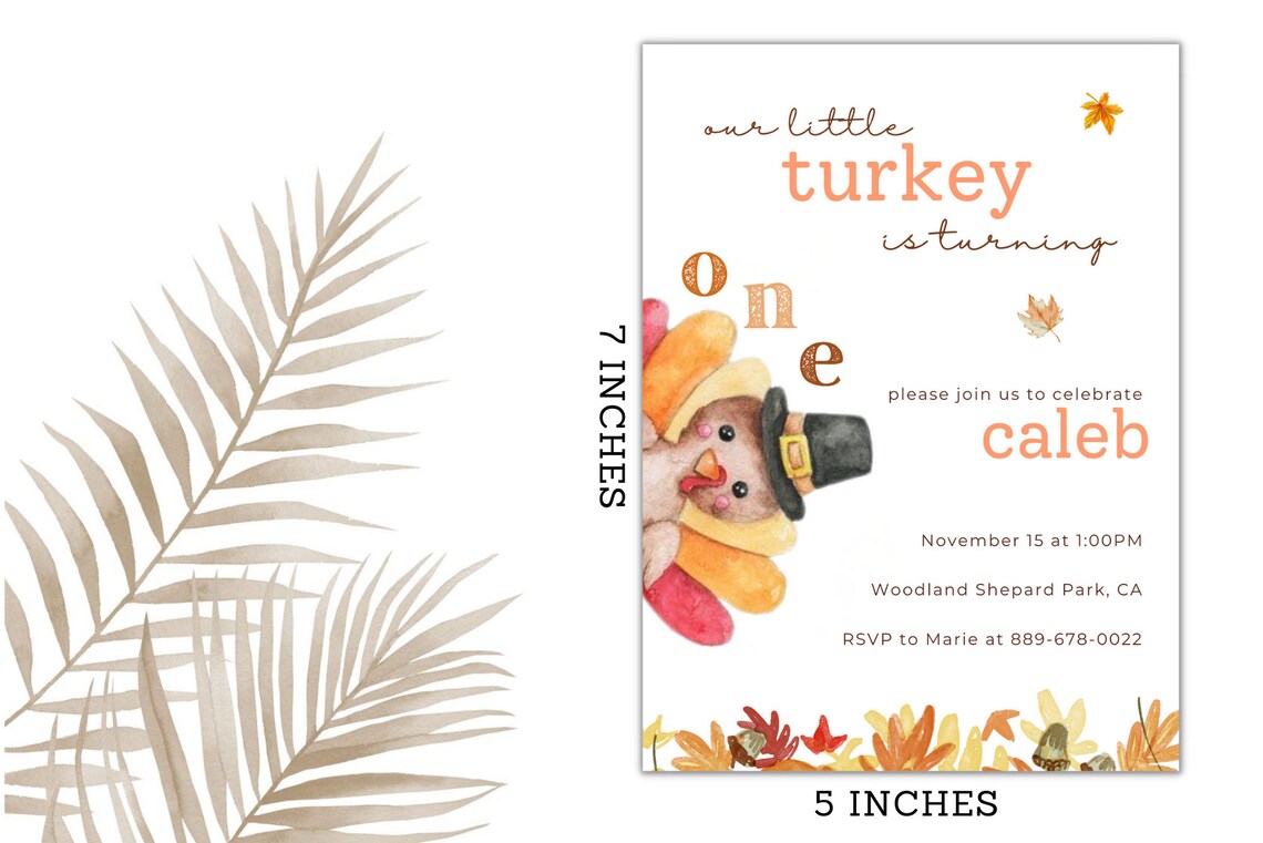 Our Little Turkey is Turning One Birthday Invitation, Fall Thanksgiving ...