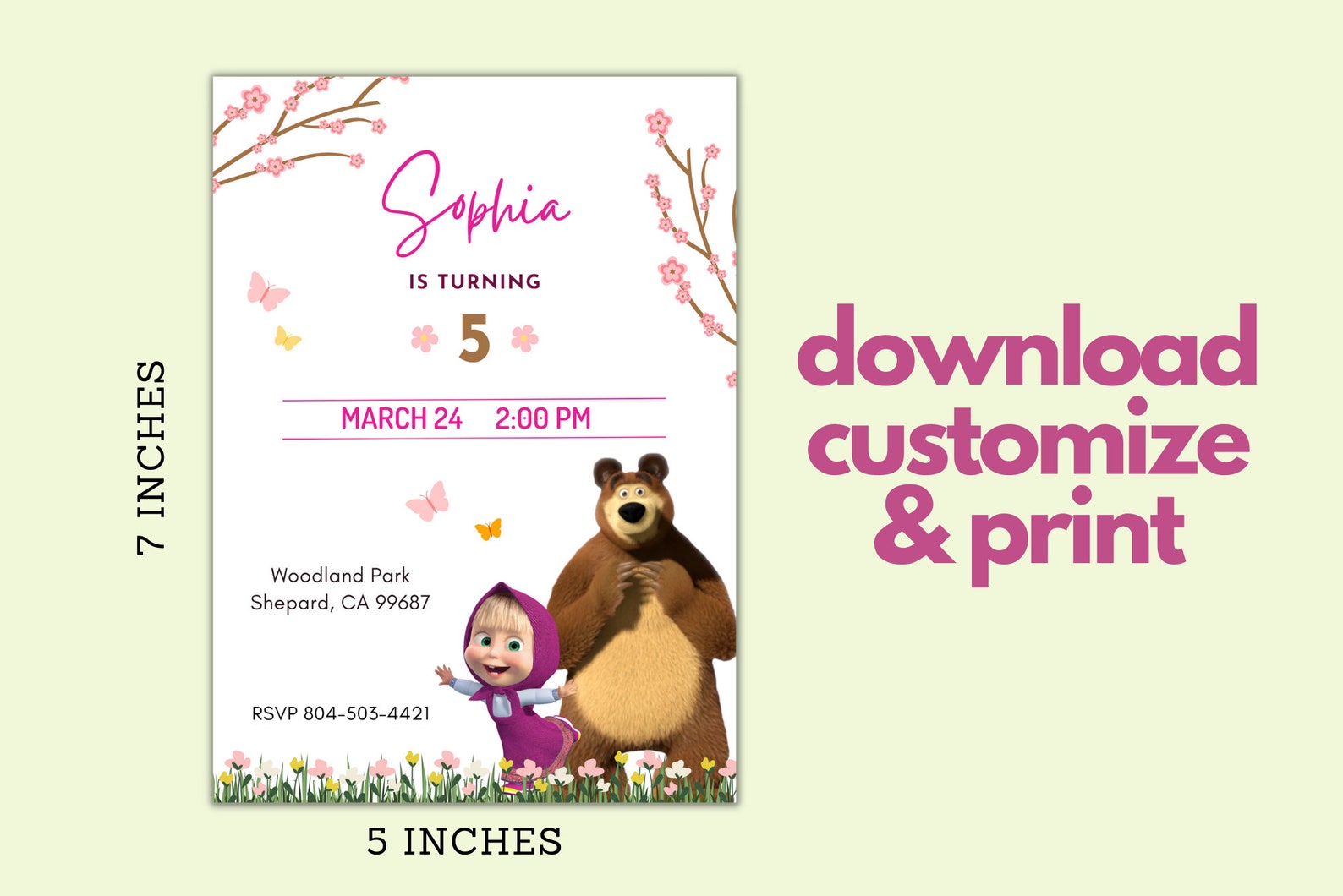 Masha and the Bear Invitation - Girls Invitation - Birthday Invitation ...