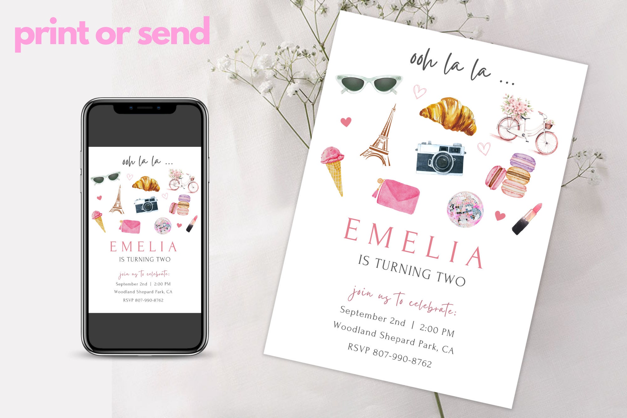 Paris Birthday Invitation Template Eiffel Tower Coffee French ...