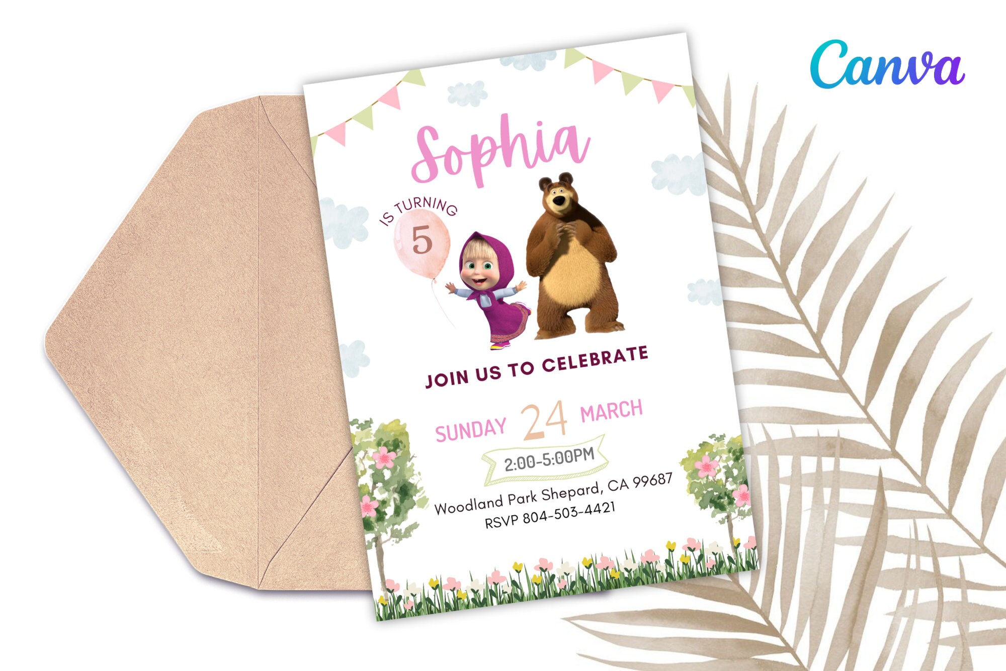 Masha and the Bear Invitation - Girls Invitation - Birthday Invitation ...