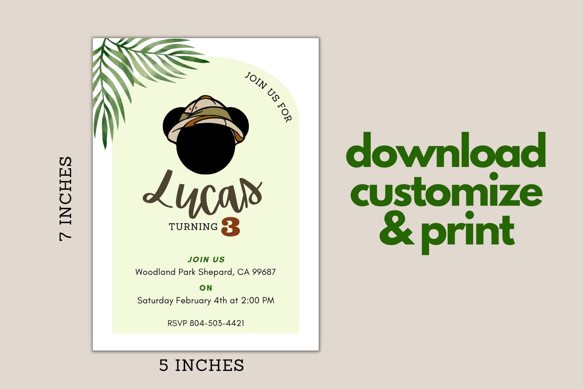 Mickey Safari Birthday Invitation – Customizable Kids Party Invite ...