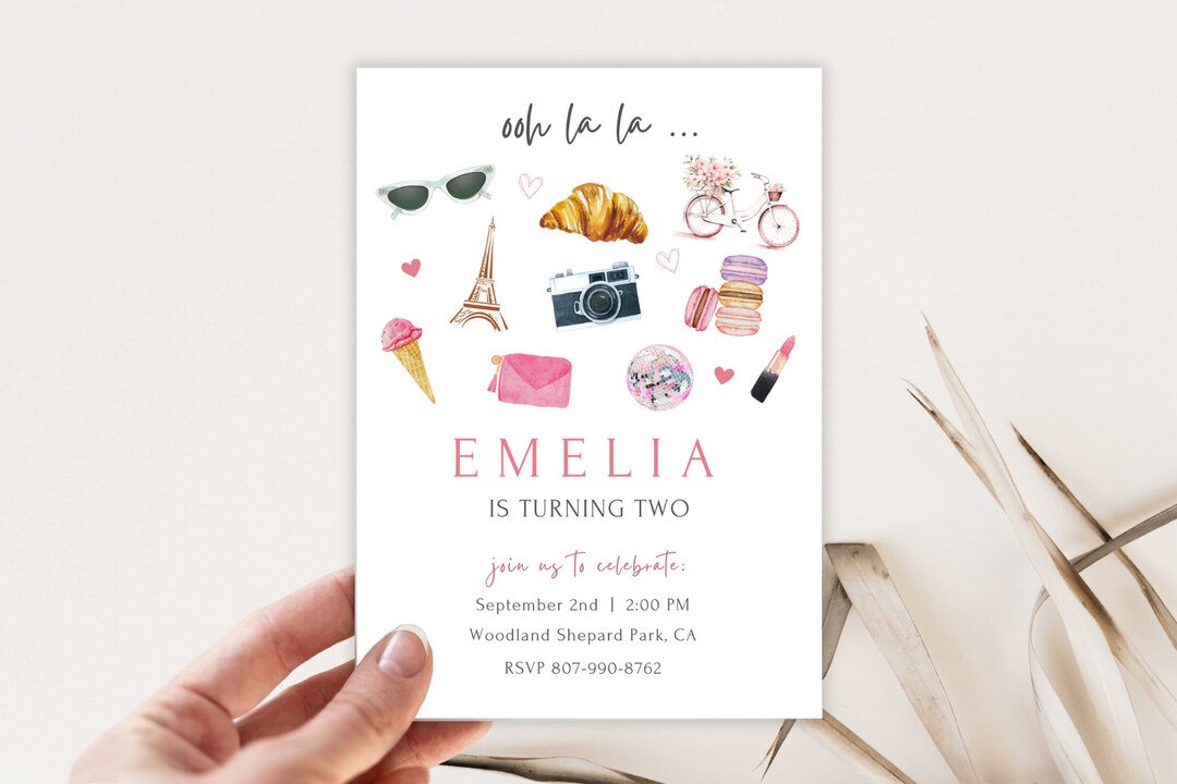 Paris Birthday Invitation Template Eiffel Tower Coffee French ...