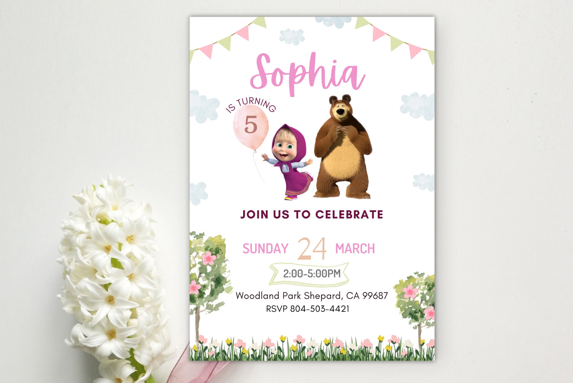 Masha and the Bear Invitation - Girls Invitation - Birthday Invitation ...