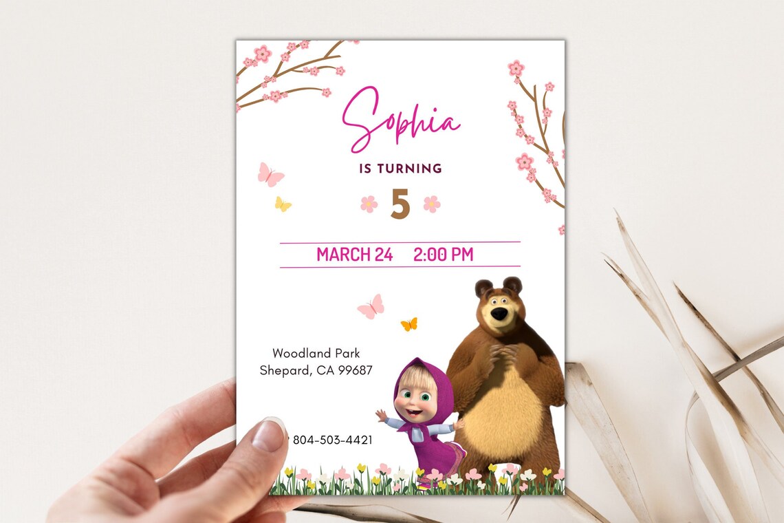 Masha and the Bear Invitation - Girls Invitation - Birthday Invitation ...