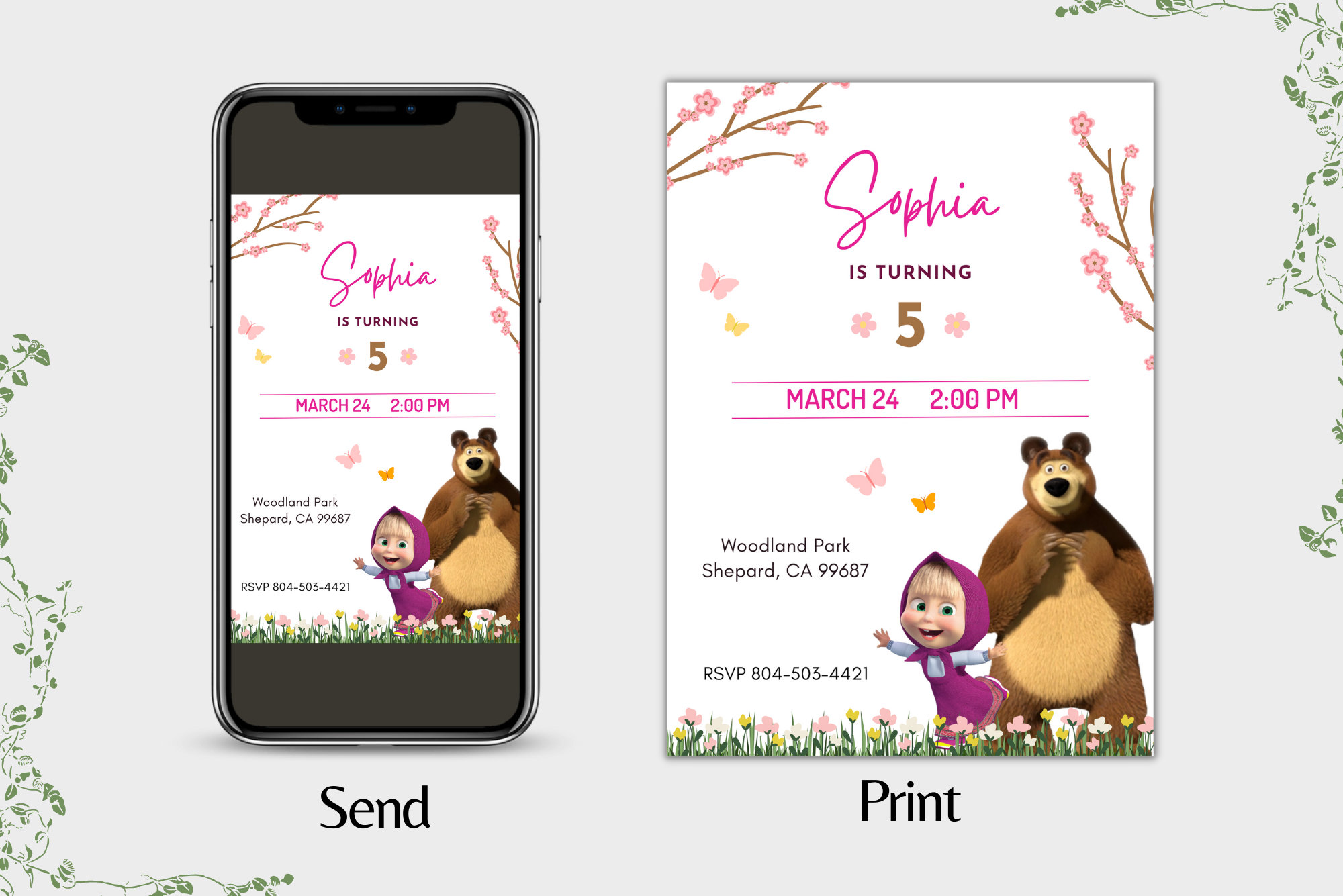 Masha and the Bear Invitation - Girls Invitation - Birthday Invitation ...