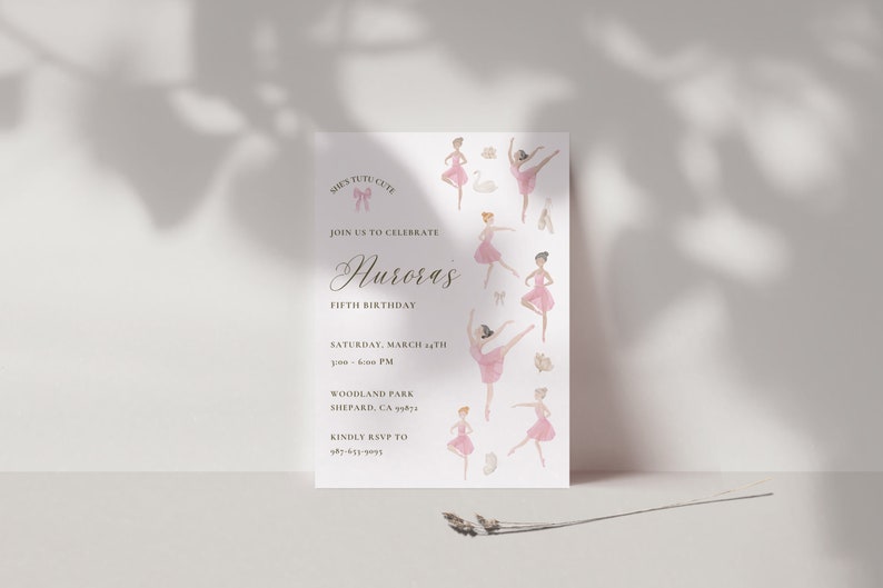 Ballerina Birthday Invitation Modern Ballerina Ballet Dancer Girl ...