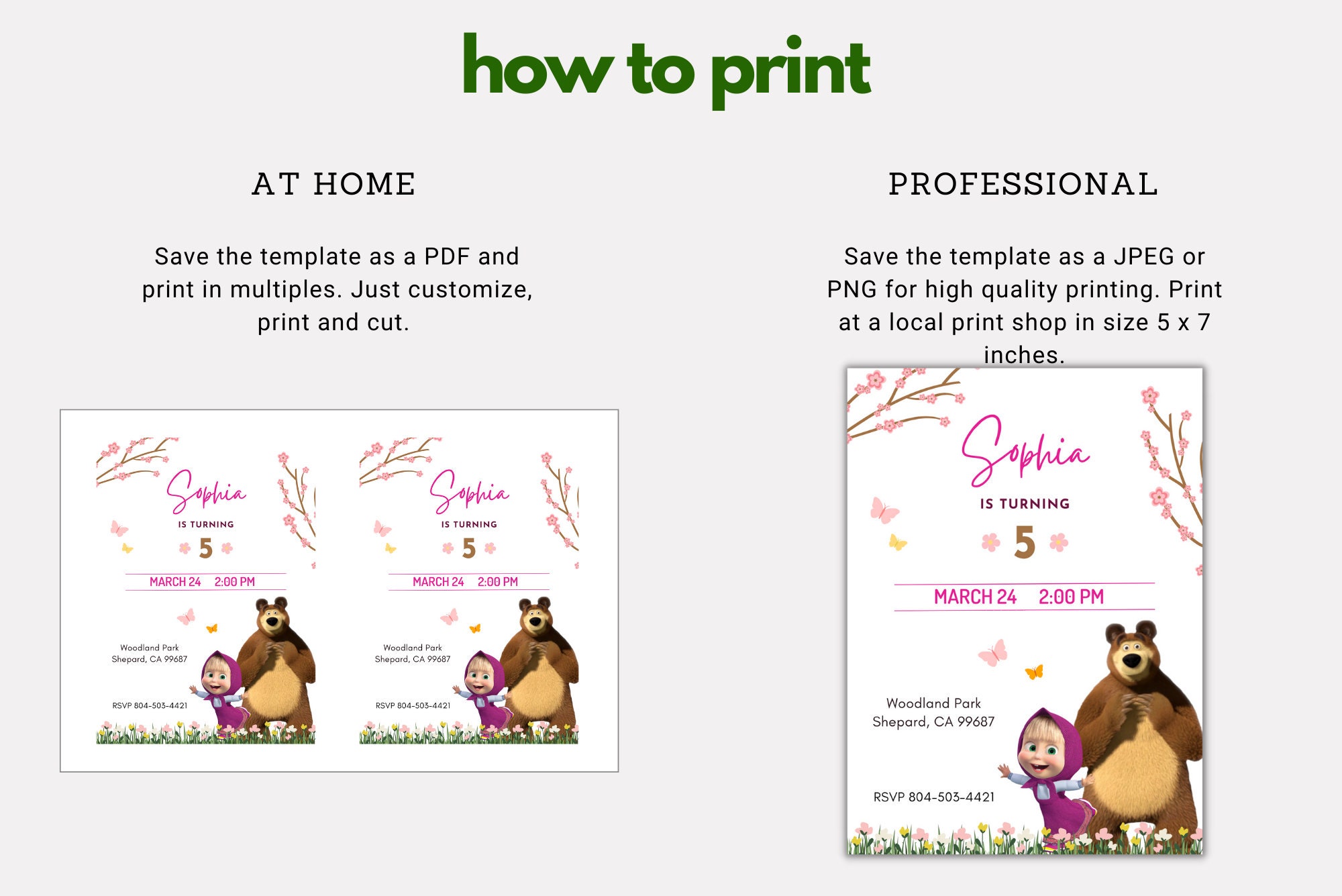 Masha and the Bear Invitation - Girls Invitation - Birthday Invitation ...