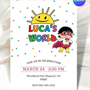 Ryan’s World Birthday Invitation - Ryan’s Toy Review Digital Invite ...