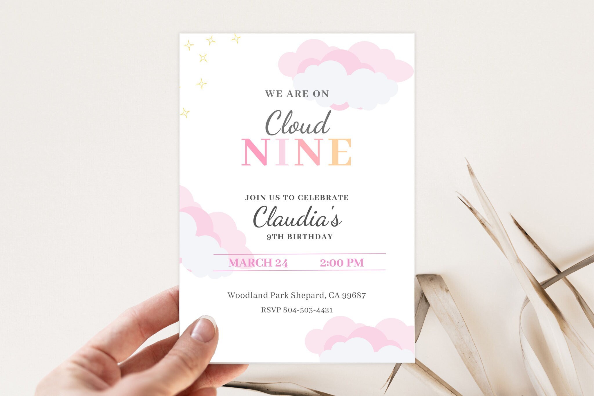 Editable Cloud Girls Birthday Invite Graphic By