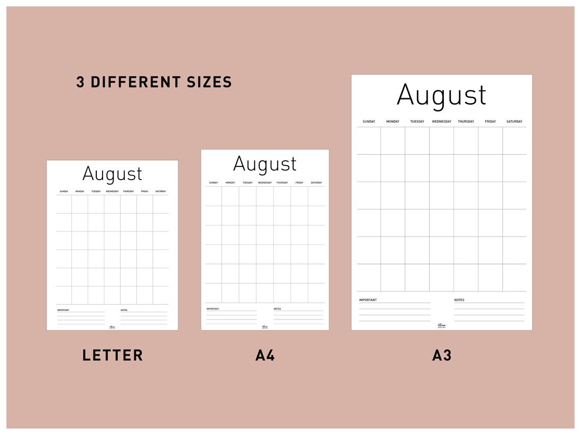 Printable Undated Monthly Calendar Minimalist Black/white Digital PDF ...