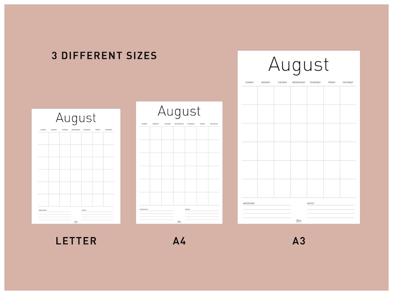 Printable Undated Monthly Calendar Minimalist Black/white Digital PDF ...