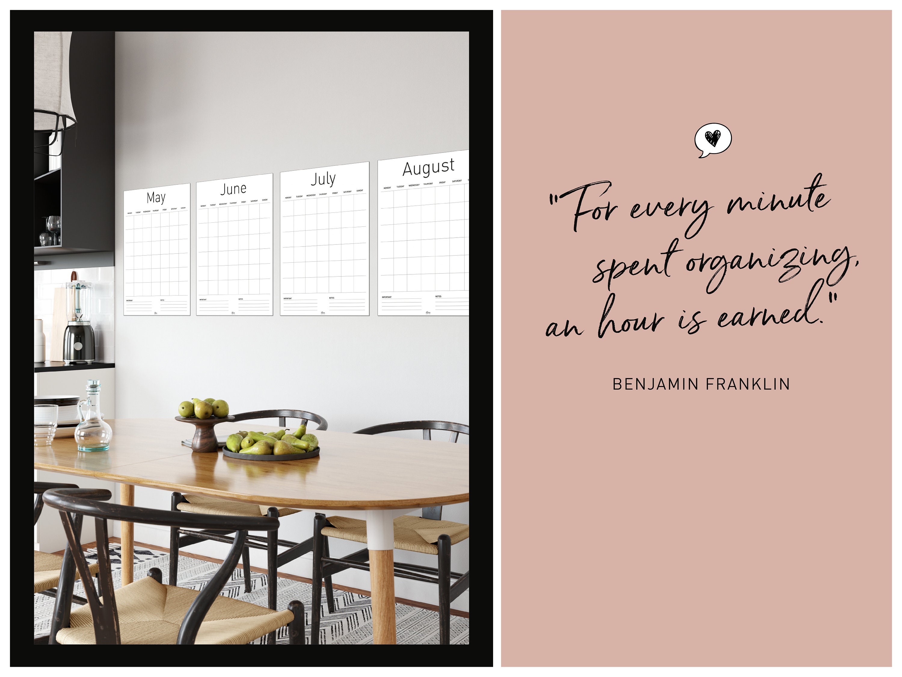 Printable Undated Monthly Calendar Minimalist Black/white Digital PDF ...