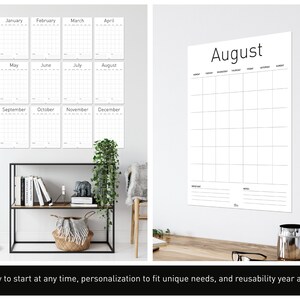 Printable Undated Monthly Calendar Minimalist Black/white Digital PDF ...