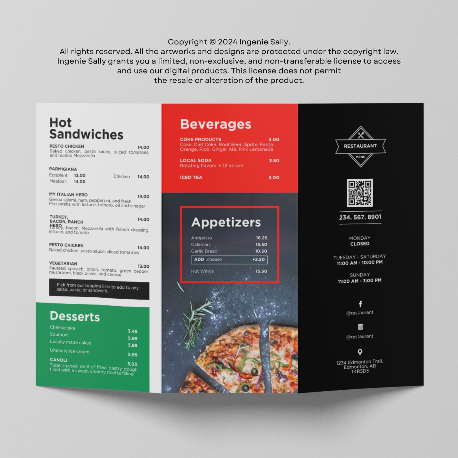 Trifold Takeout to Go Brochure Menu Template for Restaurant Pizza ...