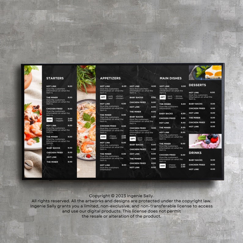 Bundle DIY TV Digital Menu Board Screen Takeout Template for Restaurant ...