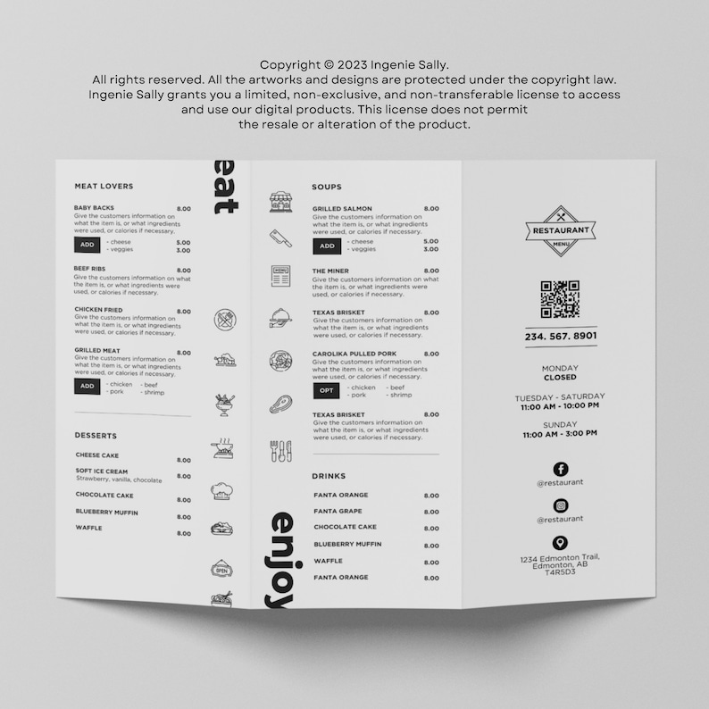 Trifold Takeout to Go Brochure Menu Template for Restaurant Pizza ...