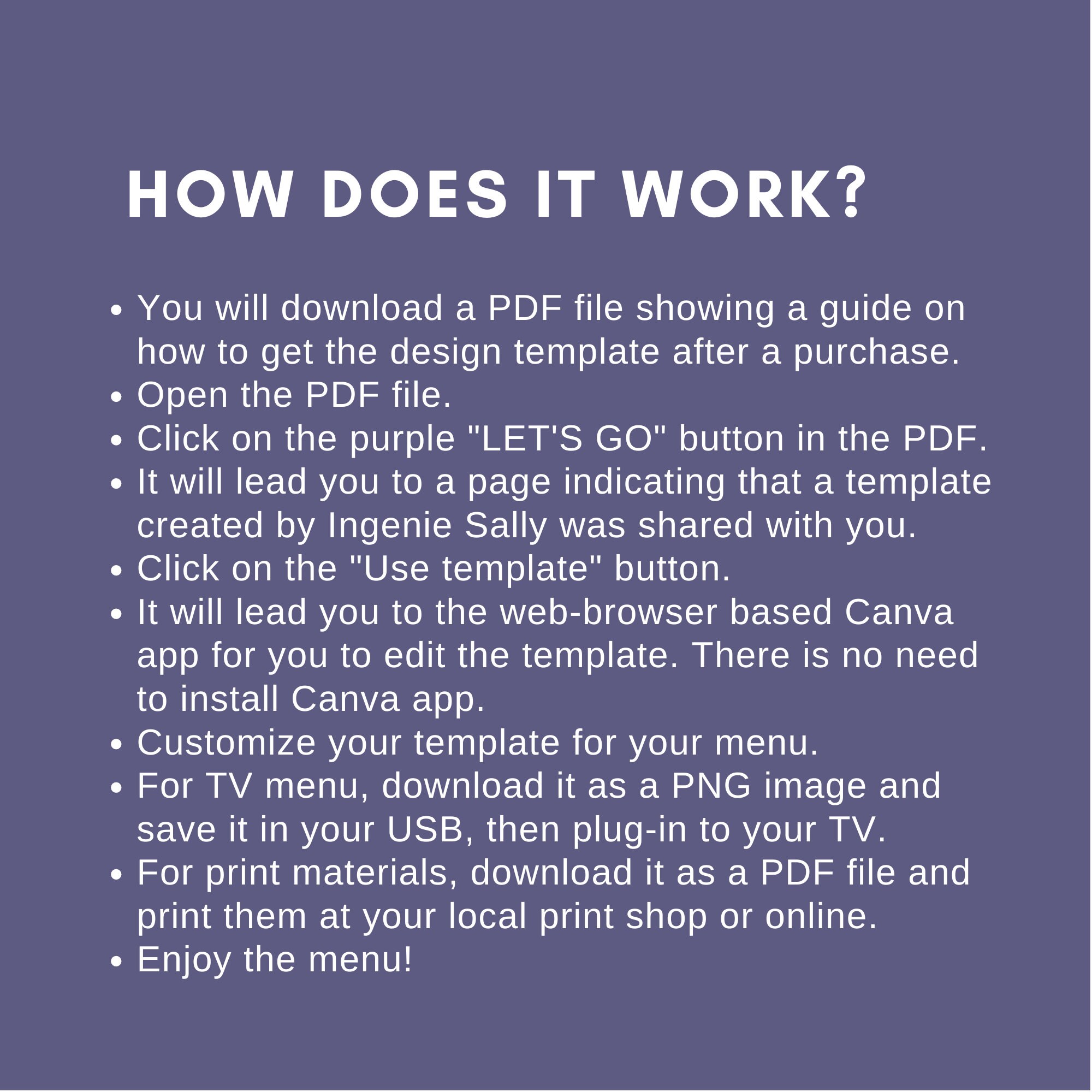 DIY Digital TV Menu Screen Board and Takeout Canva Template — Ingenie Sally