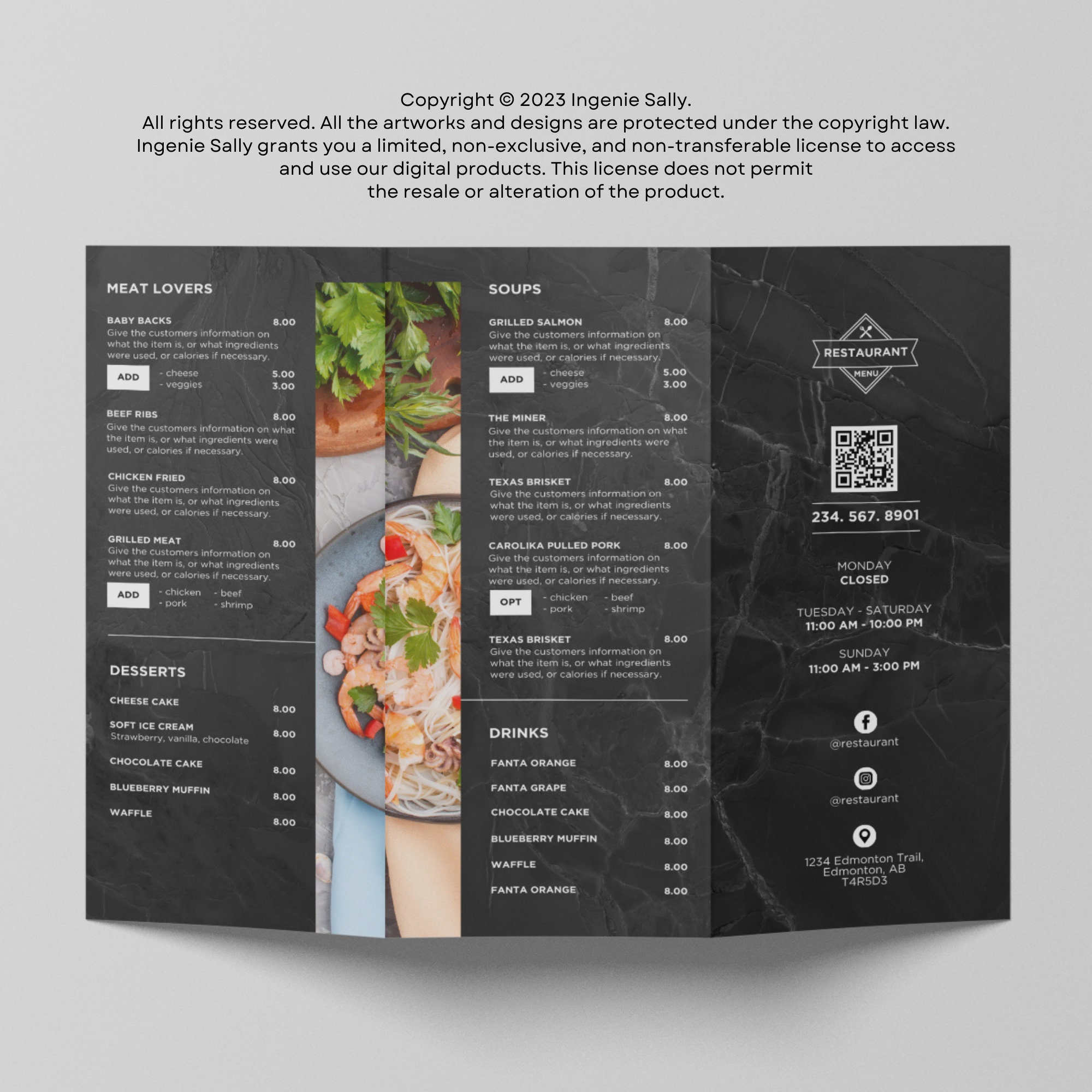 Trifold Takeout to Go Brochure Menu Template for Restaurant Pizza ...