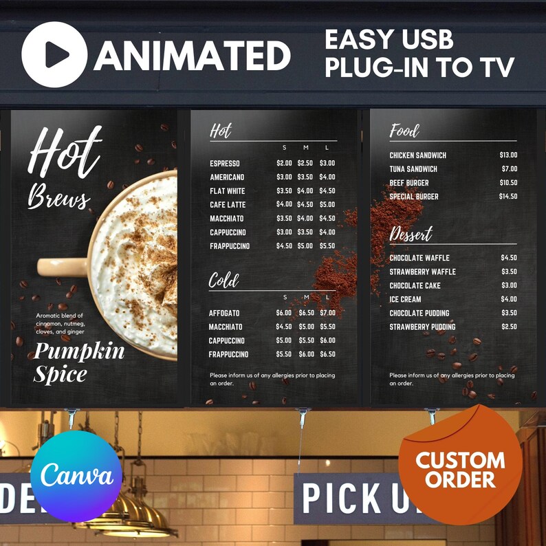 Custom Order Animated TV Menu Board for Restaurant Digital - Etsy