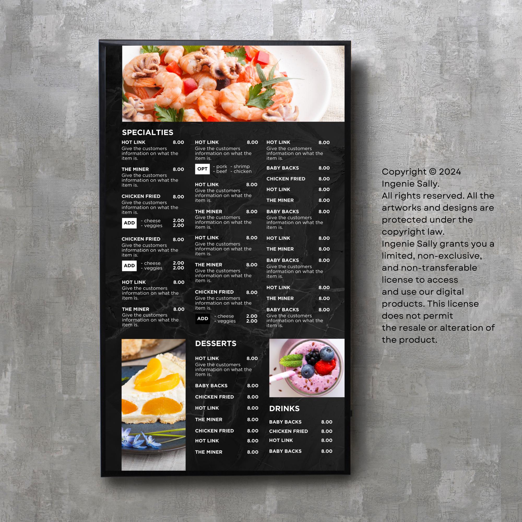 DIY Static TV Editable Digital Menu Board Screen Canva Template for ...