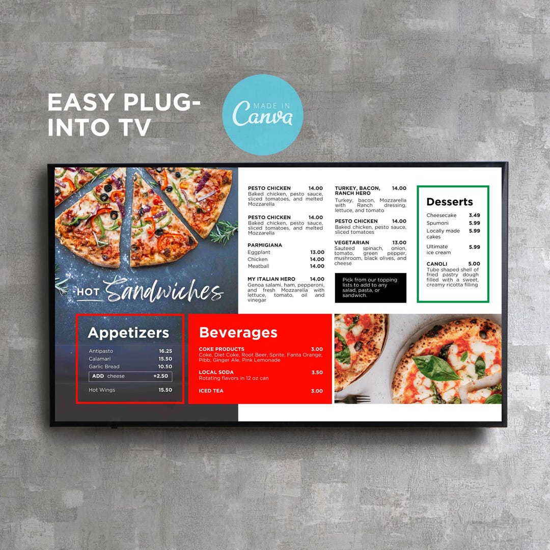 DIY Static TV Editable Digital Menu Board Screen Canva Template for ...