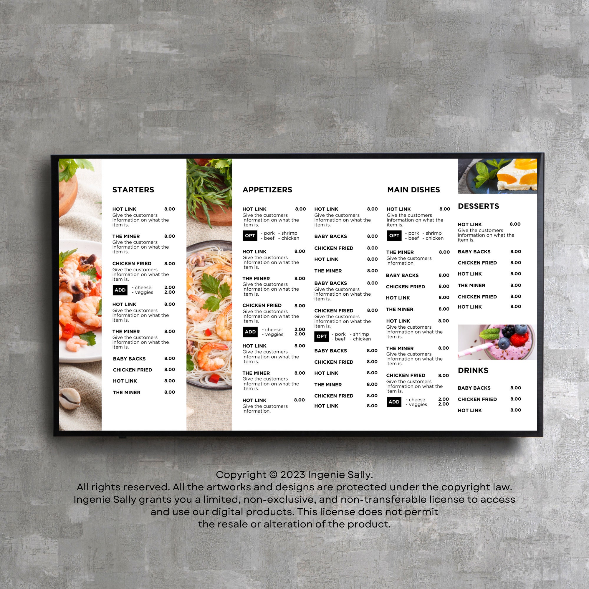 DIY Static TV Editable Digital Menu Board Screen Canva Template for ...