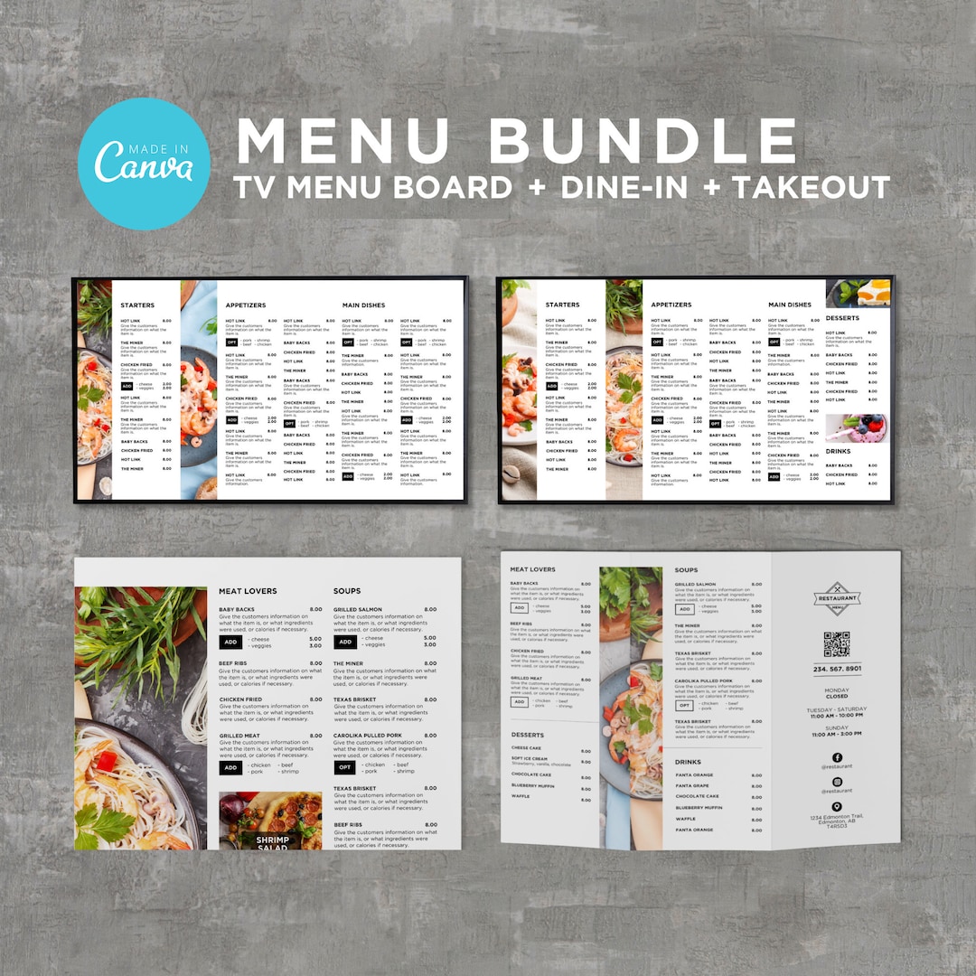 Bundle DIY TV Digital Menu Board Screen Takeout Template for Restaurant ...