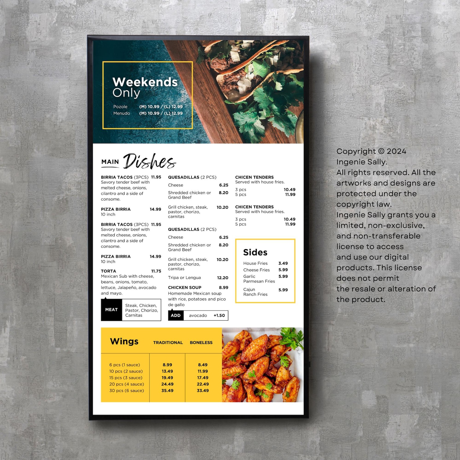 DIY Mexican Static TV Editable Digital Menu Board Screen Canva Template ...