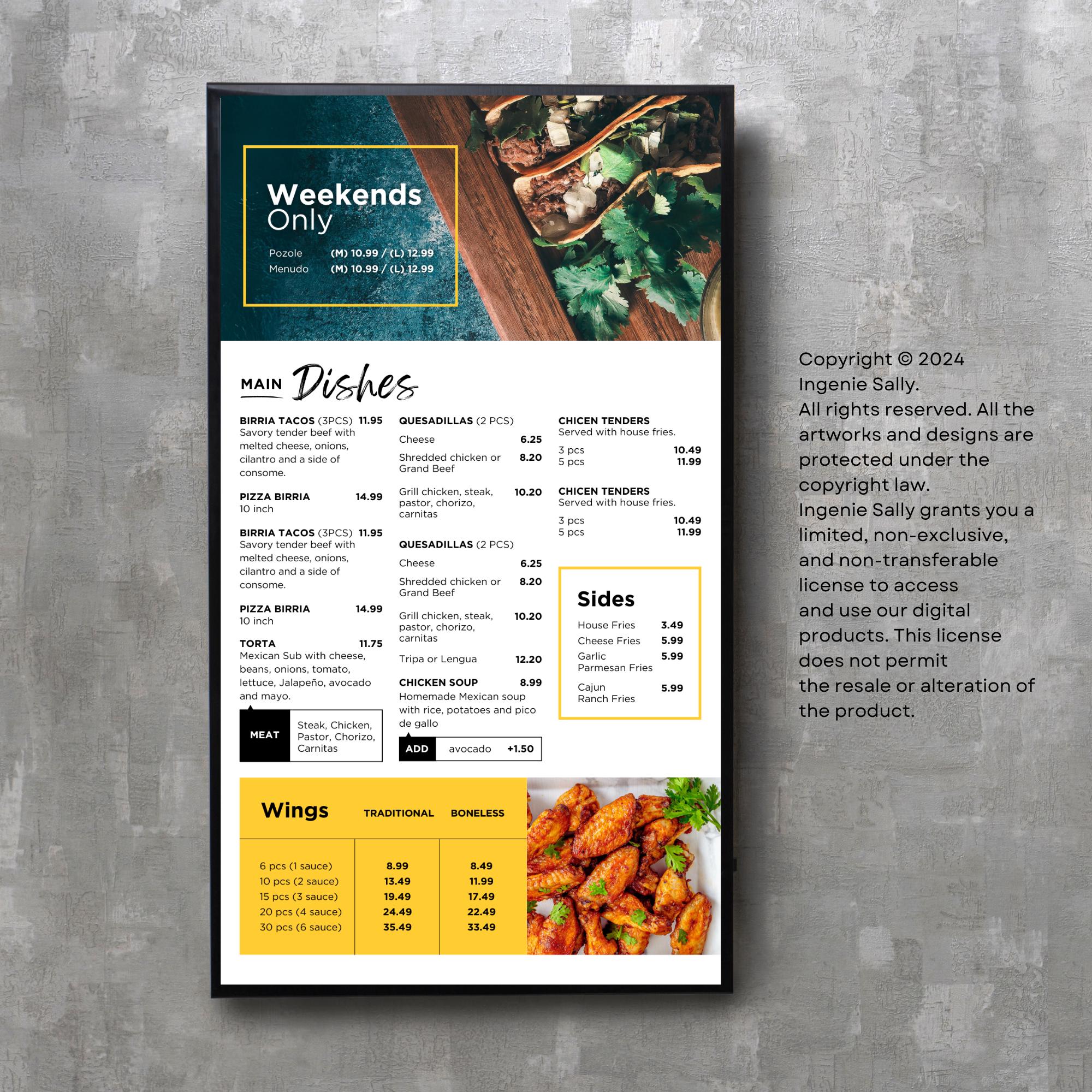 DIY Mexican Static TV Editable Digital Menu Board Screen Canva Template ...