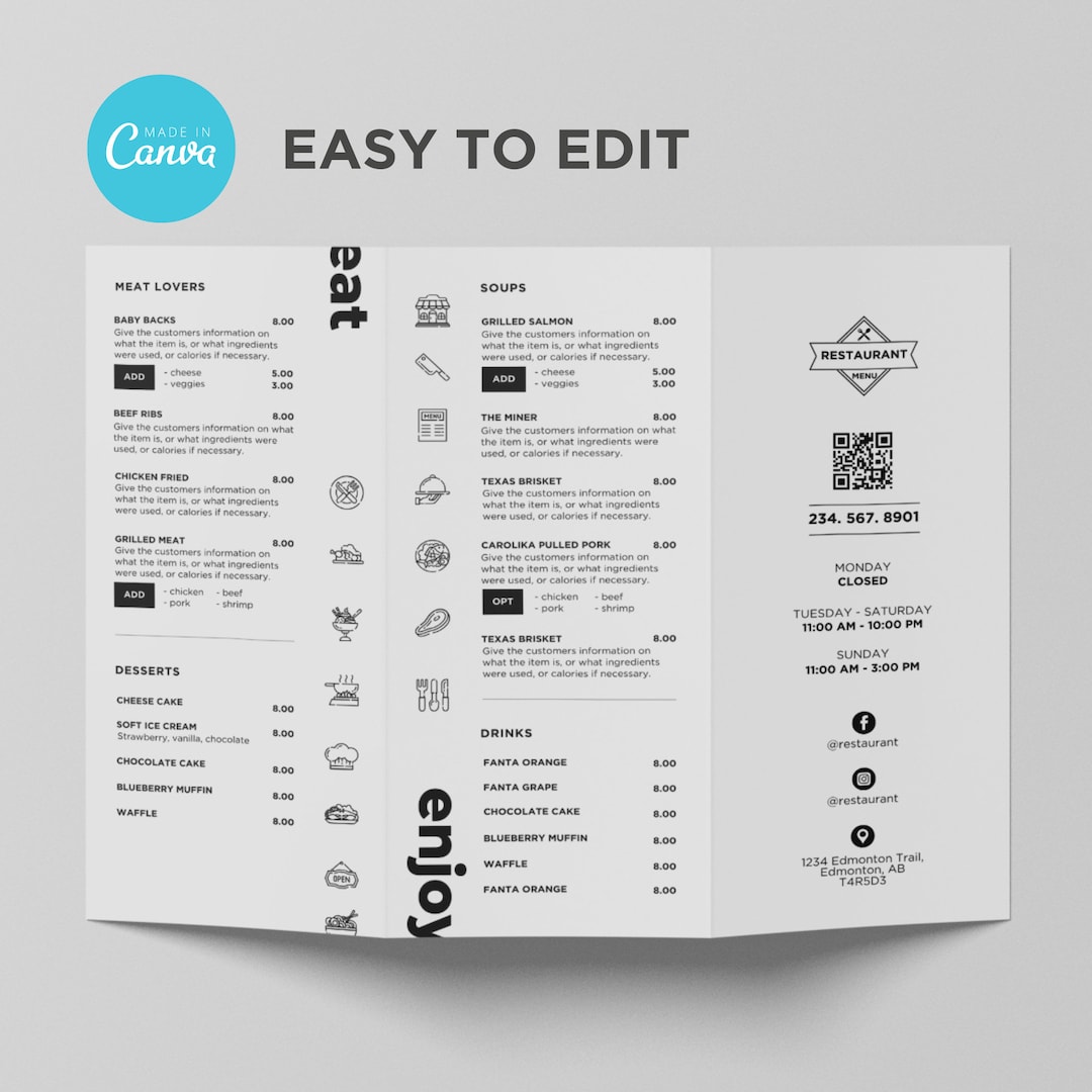 Trifold Takeout to Go Brochure Menu Template for Restaurant Pizza ...