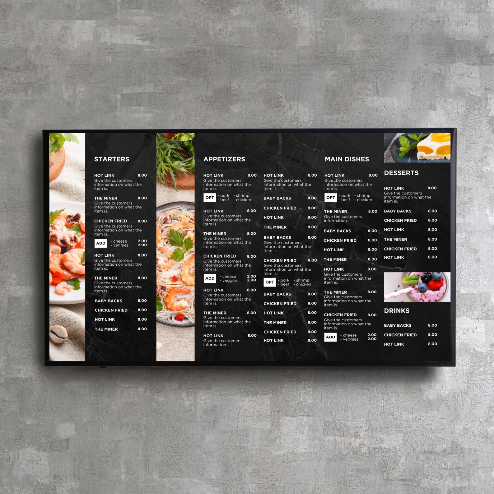 DIY TV Digital Menu Board Screen Takeout Template for Restaurant Pizza ...
