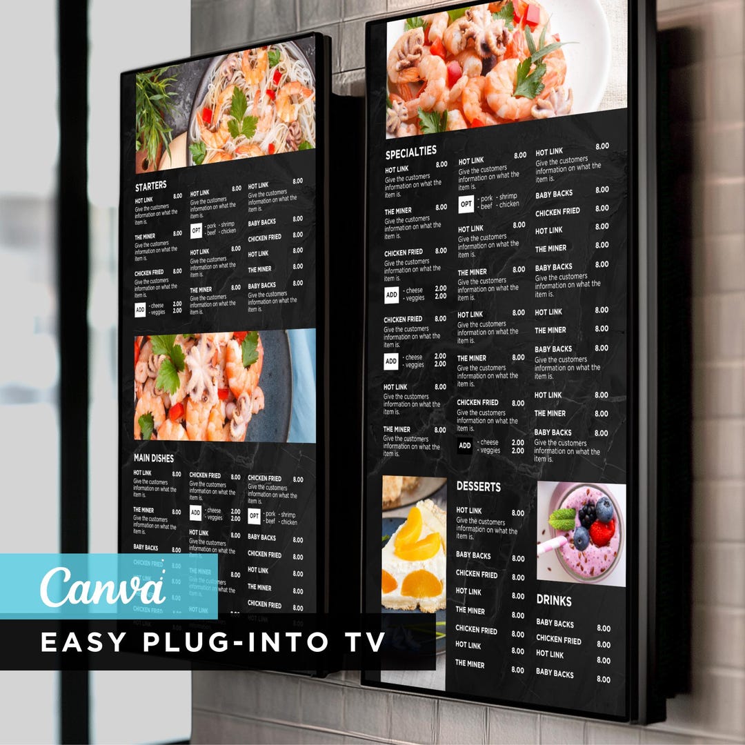 DIY Static TV Editable Digital Menu Board Screen Canva Template for ...