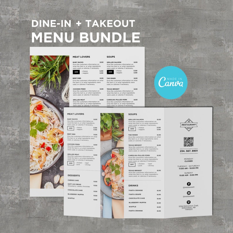 DIY Dine-in Menu Takeout Template for Restaurant Pizza Burger Cafe ...
