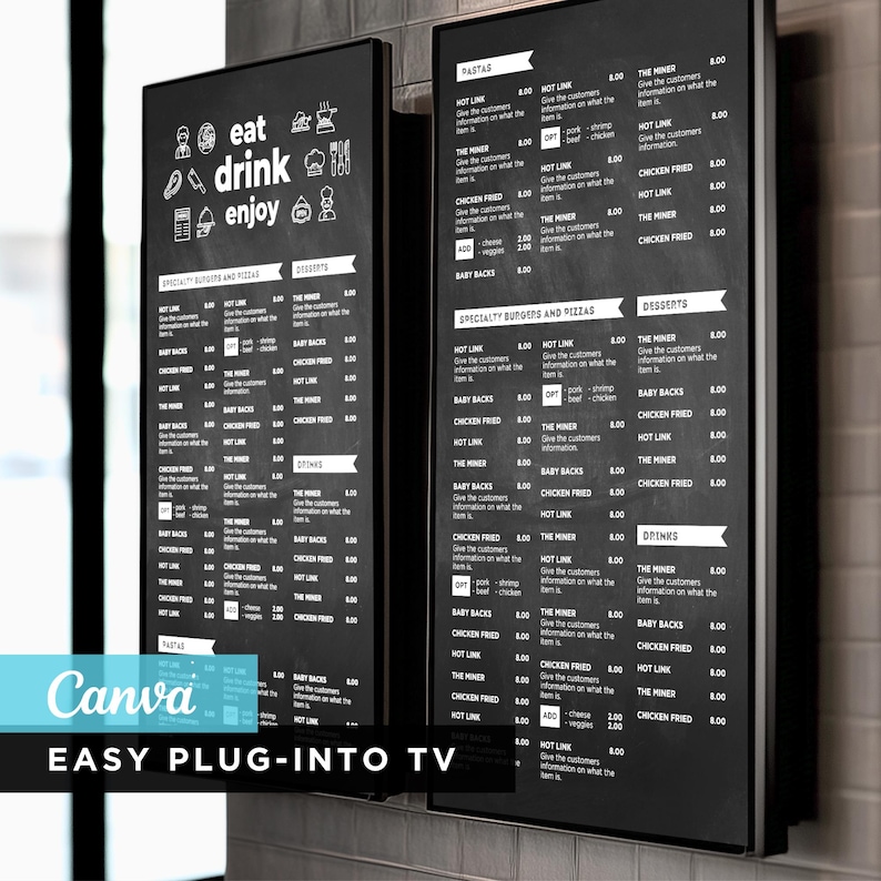 DIY Static TV Editable Digital Menu Board Screen Canva Template for ...