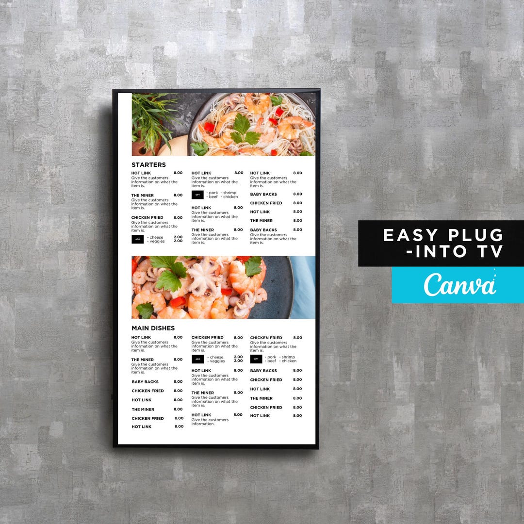 DIY Static TV Editable Digital Menu Board Screen Canva Template for ...