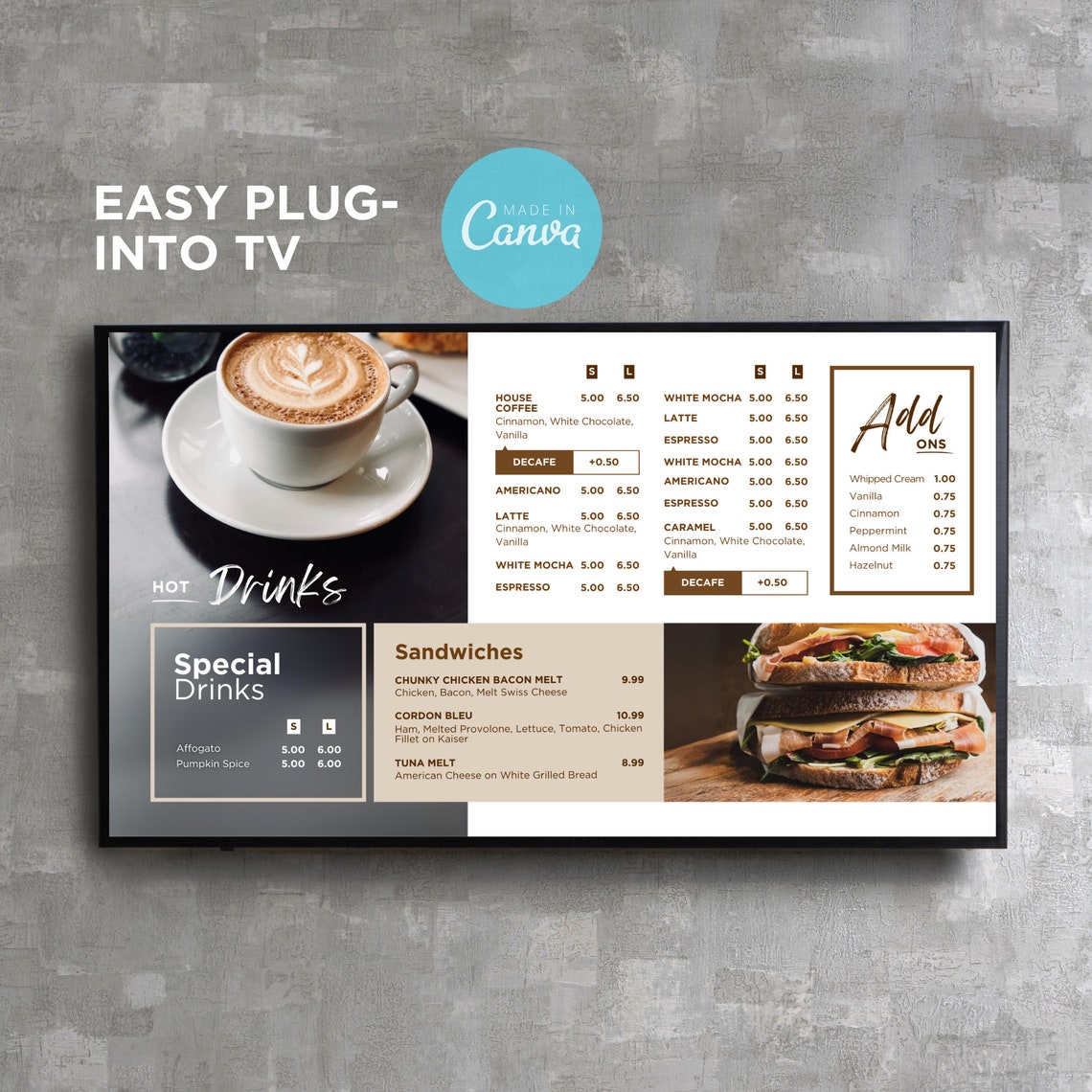 DIY Static TV Editable Digital Menu Board Screen Canva Template for ...
