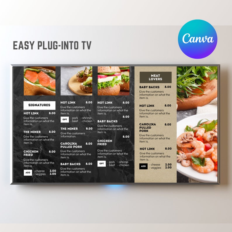 DIY Static TV Editable Digital Menu Board Screen Canva Template for ...