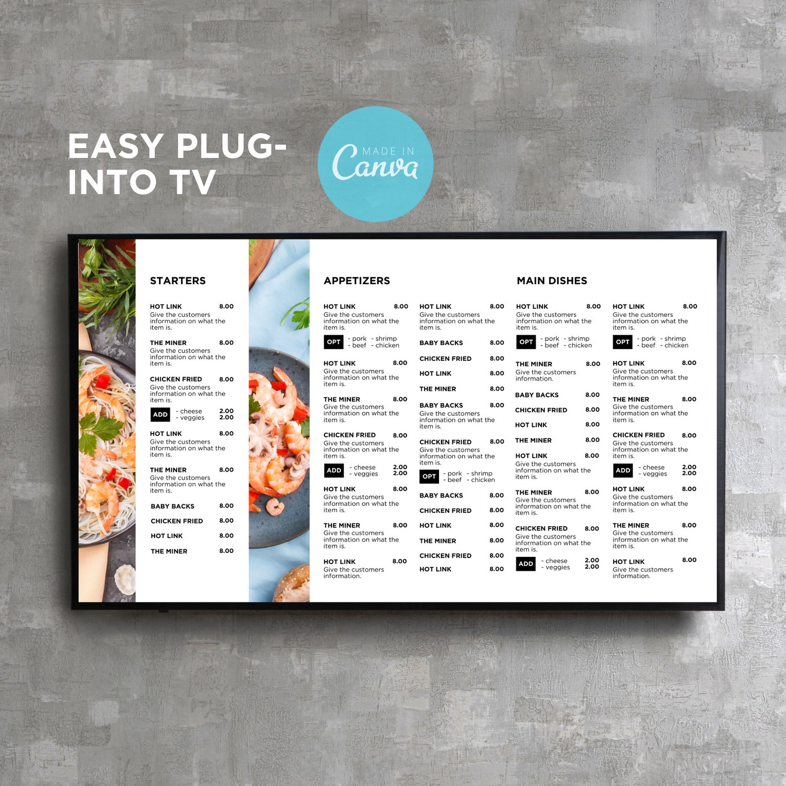 DIY Static TV Editable Digital Menu Board Screen Canva Template for ...