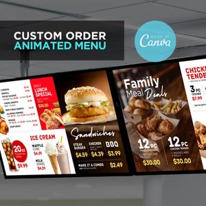 4 - Custom Order Animated Digital TV Editable Canva Menu Board Screen ...