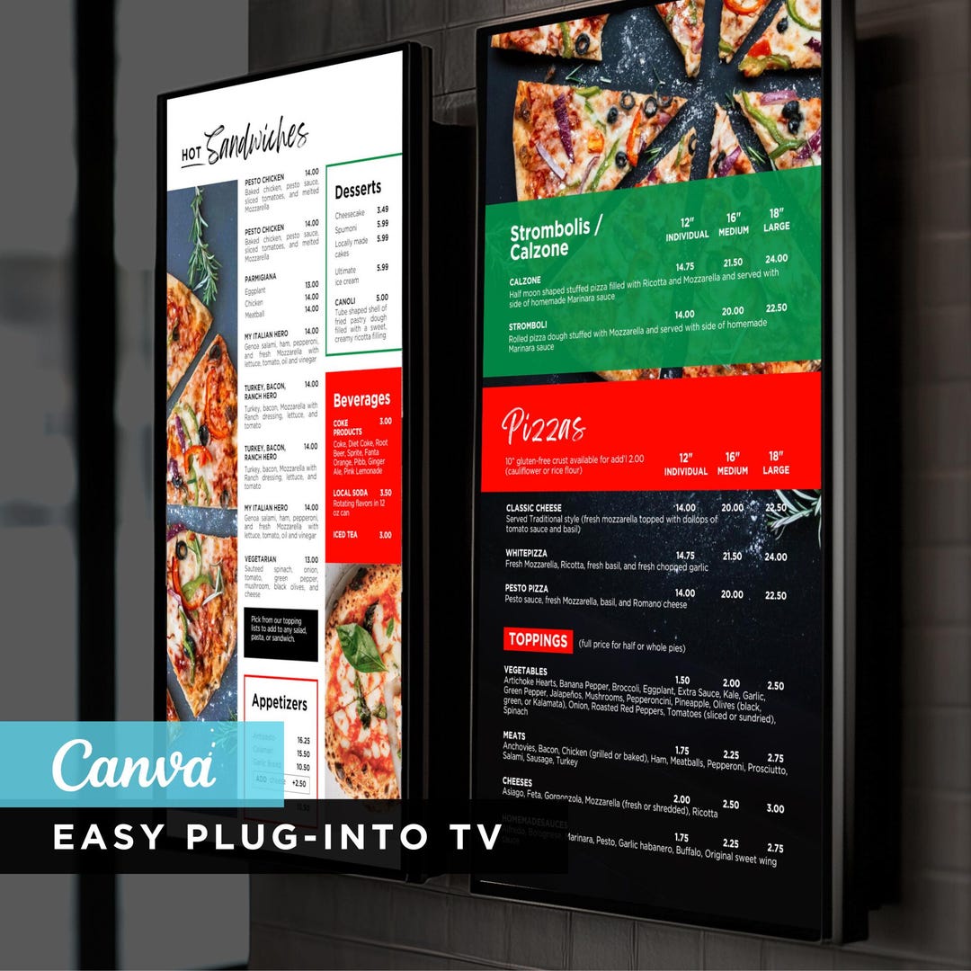 DIY Static TV Editable Digital Menu Board Screen Canva Template for ...