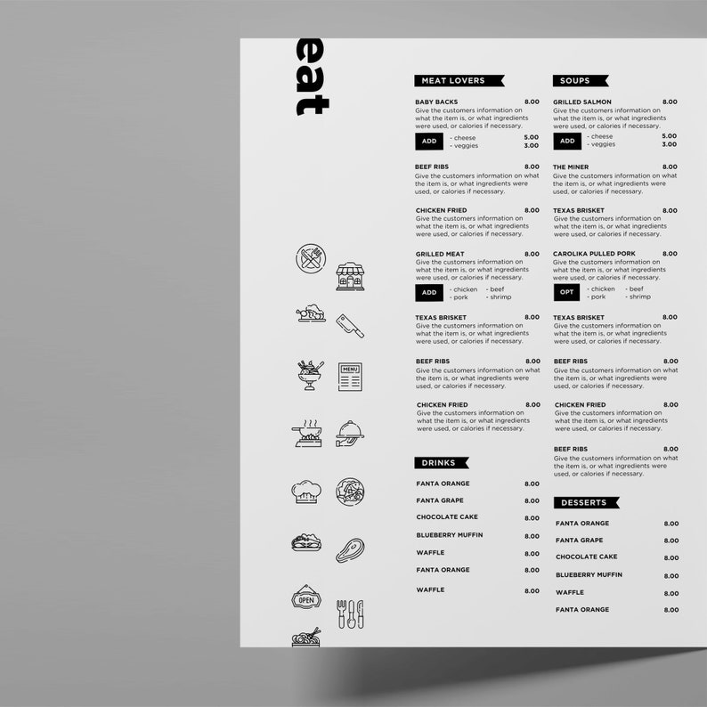DIY Dine-in Menu Takeout Template for Restaurant Pizza Burger Cafe ...