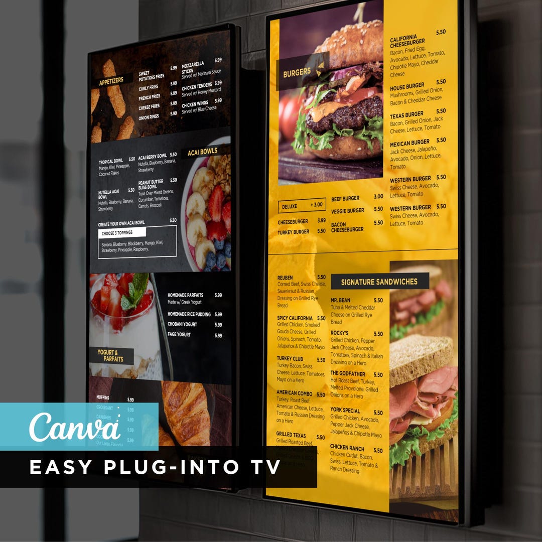 DIY Static TV Editable Digital Menu Board Screen Canva Template for ...